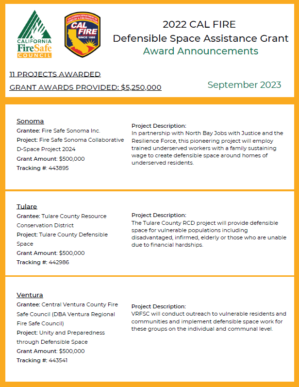 2022 CAL FIRE Defensible Space Assistance Grant - California Fire Safe ...